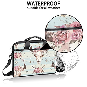 Bull Skull Flower Laptop Computer Bag Waterproof Shoulder Messenger Bag 13-15 inch Durable Laptop Tote Bag with Shoulder Strap Handle Lightweight Crossbody Briefcase