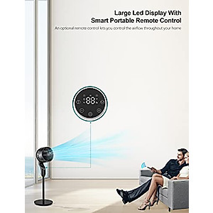 Pedestal Fan for Bedroom,VCK 42“ Standing Floor Fan with 360° Oscillating Air Circulator,32 Speeds,4 Modes,24db Ultra Quiet DC Motor,24H Timer,Child Lock,Smart Remote Control for Home, Office, Indoor