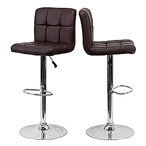 KLS14 Modern Design Barstools Hight Adjustable Seat Hydraulic 360-Degree Swivel Sturdy Steel Frame Padded Cushion Seat Dining Chair Bar Pub Stool Home Office Furniture - Set of 2 Brown #1974