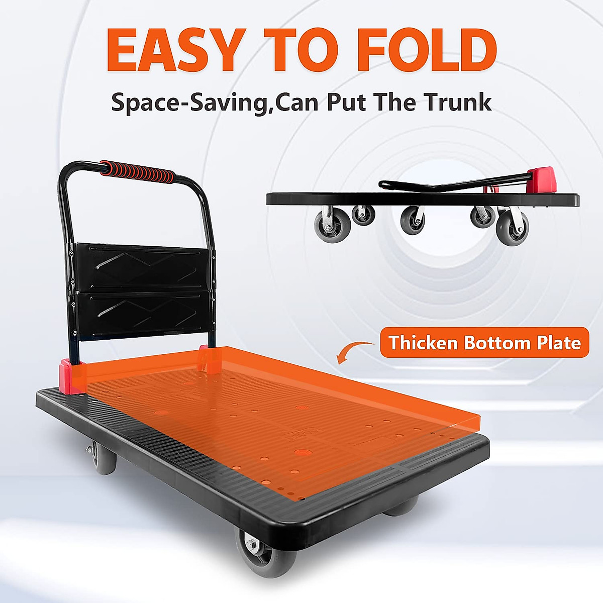 Platform Truck Cart, Foldable Push Cart Dolly w/Five 360° Swivel 6'' Wheels, 1600LBS Capacity Heavy Duty Moving Platform Trucks Hand Cart for Groceries, Garage, Warehouse (43" L x25 W)