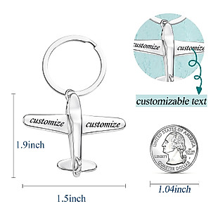 Fanery Sue Custom Airplane Keychain Personalized Key Chains 3D Engraved with Names Stainless Steel Flight Attendant Essentials Gifts for Airplant Retirement Party Travel Birthday Christmas