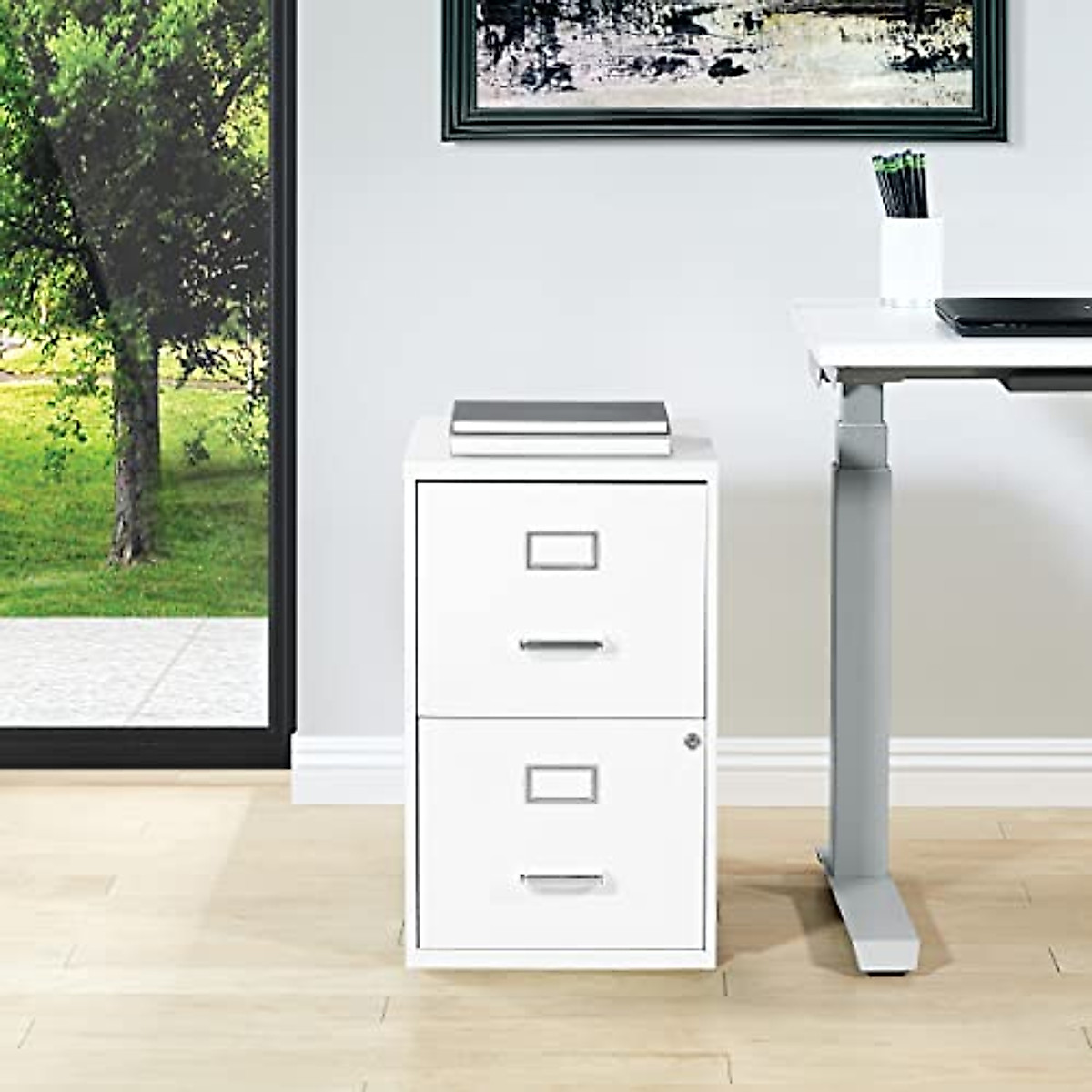 OSP Home Furnishings 2 Drawer Locking Metal File Cabinet, White
