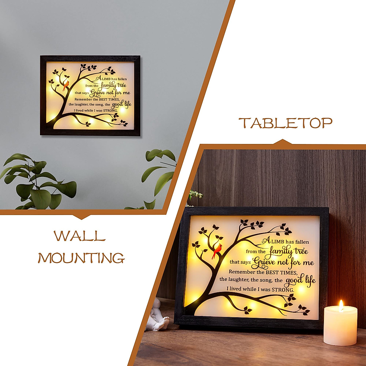 WOODEXPE Sympathy Gift LED Memorial Shadow Box Memorial Gifts for Loss of Loved One - A Limb Has Fallen