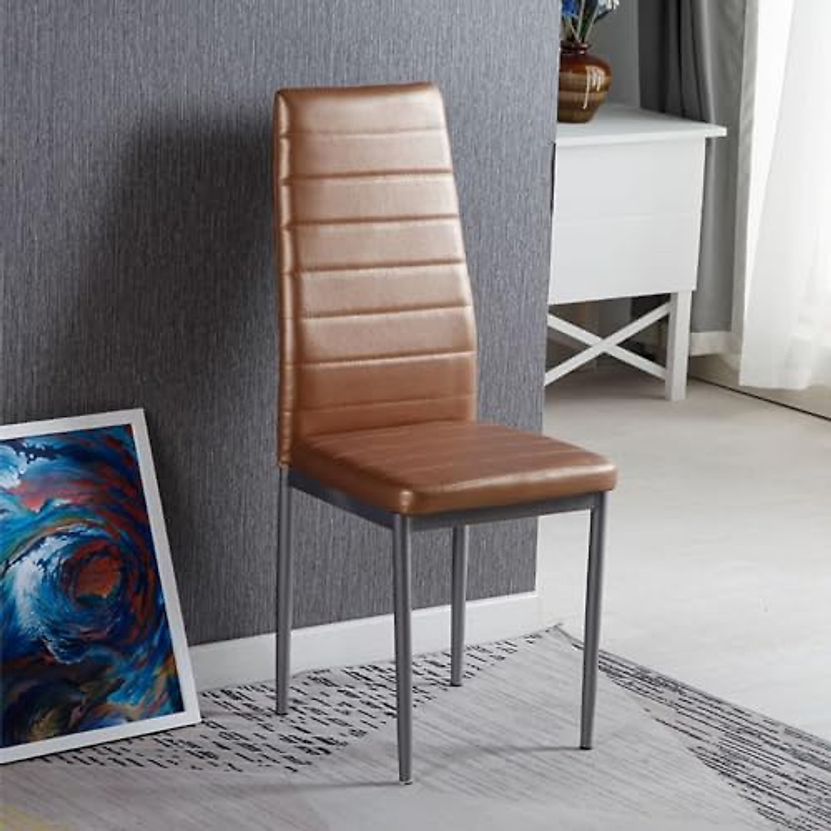 RILOOP Leather Dining Chairs Set, Upholstered Side Chairs W/Ergonomic High Backrest & Steel Frame, Dining Side Chairs for Kitchen, Dining Room, Restaurant/A9