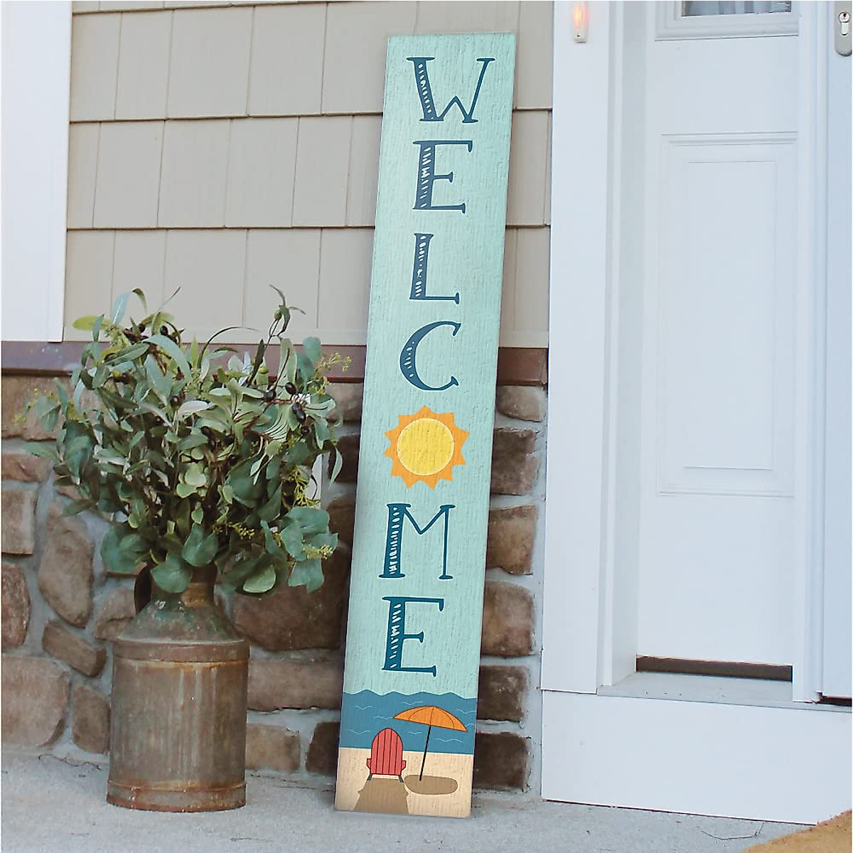 My Word! Tall Outdoor Welcome Sign / Porch Leaner, 46.5" Rustic Farmhouse Sign, Blue, Composite, Large: 8"x46.5", 3 lbs, Welcome, Lean or Hang, Porch, Wall Decorative Sign