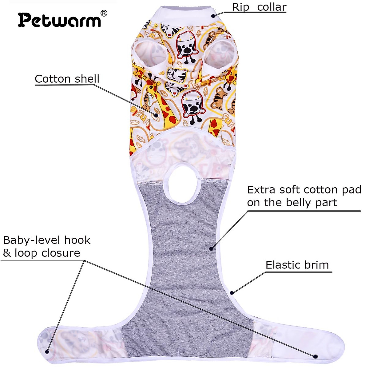 PetWarm Recovery Suit for Dogs Female Spay,Surgery Suit for Dogs,Professional Pet Recovery Shirt Dog Abdominal Wounds Bandages Anti-Licking Dog Surgery Recovery Suit Soft,Zoo Pattern,Red White,L