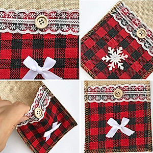 LXKBD Natural Burlap Cutlery Holder Pouch Bag, 20 Packs 4.3x8 Inch Lace Knifes Forks Napkin Utensil Silverware Holders for Christmas Wedding Party Table Decoration