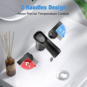 Waterfall Bathroom Faucet, WaterSong 3-Hole 8 Inch Bathroom Sink Faucet for 360-Degree rRotation, 2-Handle Vanity Faucets with Supply Lines, Widespread Spout Faucet for RV Bathroom Sink, Matte Black