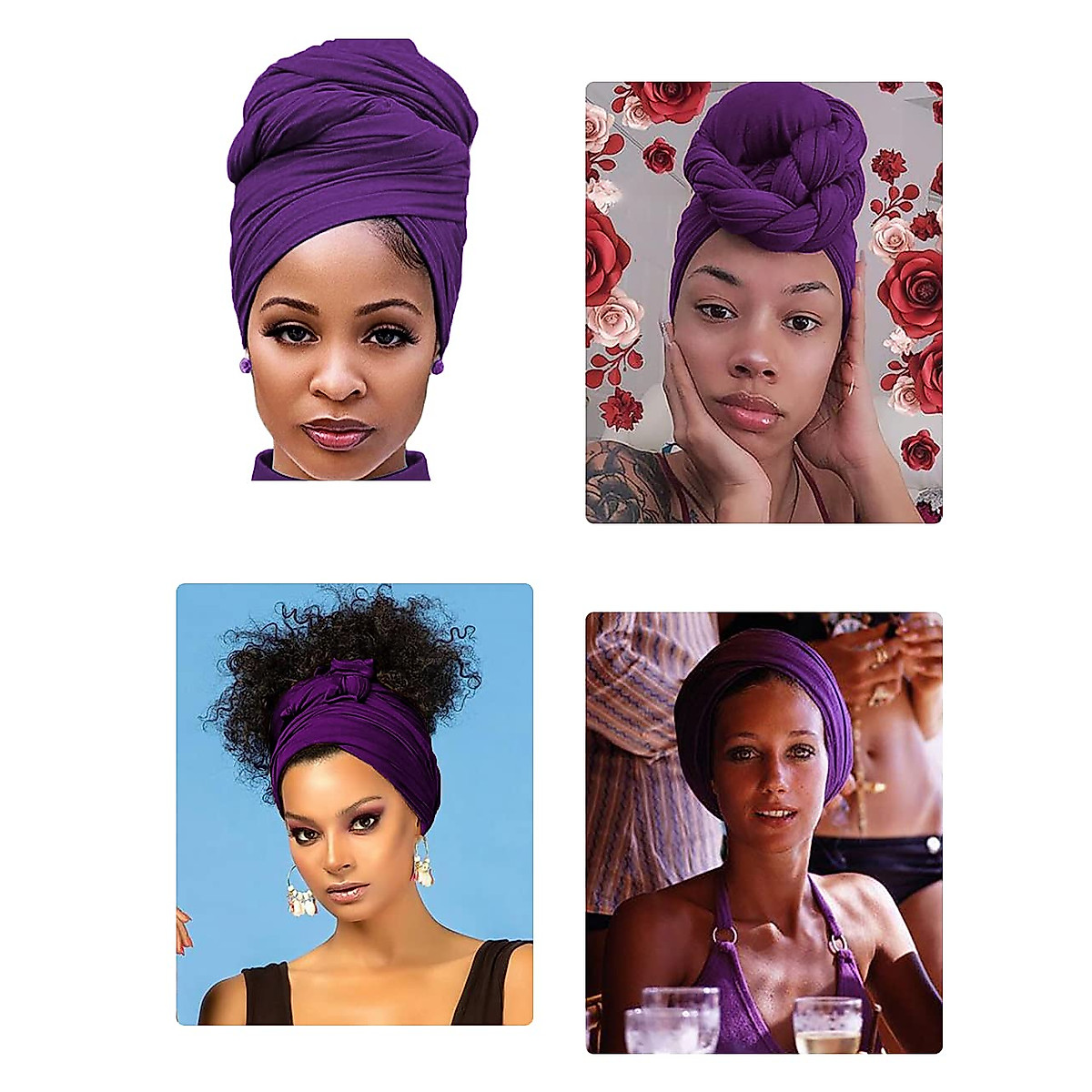 Harewom Head Wraps for Black Women Stretchy Head Scarf African Hair Wraps for Dreads Locs Natural Hair Turban Headwraps Jersey Tie Headbands(Purple and Light Purple)