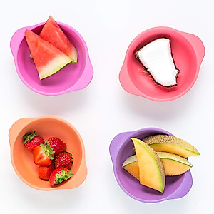 bobo&boo Bamboo Kids Snack Bowls, Set of 4 Bamboo Dishes, Non Toxic, Eco Friendly & Stackable Kids Snack Containers, Great Gift for Baby Showers, Birthdays & Preschool Graduations, Sunset