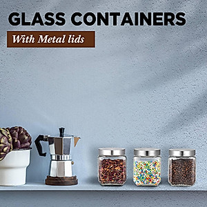Roshtia 6 Pcs Square Glass Jars Food Storage Containers Glass Jars with Silver Metal Lids Square Glass Storage Containers with Lids Glass Canisters Airtight for Coffee Spices Food Kitchen (37 Oz)
