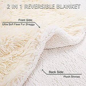 CHOSHOME Faux Fur Throw Blanket Throw Size, Plush Reversible Faux Fur and Sherpa Fleece Blanket Lightweight Fuzzy Shaggy Blanket, Comfy Fluffy Blankets and Throws for Couch Sofa Bed, 50"×60", Beige