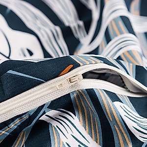 YuHeGuoJi Tropical Duvet Cover King 100% Cotton Blue Botanical Duvet Cover Soft 3 Pcs Set 1 Palm Leaves Plant Print Duvet Cover with Zipper 2 Pillowcases Botanical Bedding Breathable Comfortable