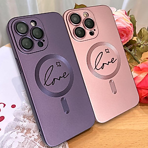 Bonoma Magnetic Charging Phone Case for iPhone 14 Pro Max Compatible with MagSafe Love Heart Luxury Plating Protective Cover for Women Shockproof Back Bumper-Pink