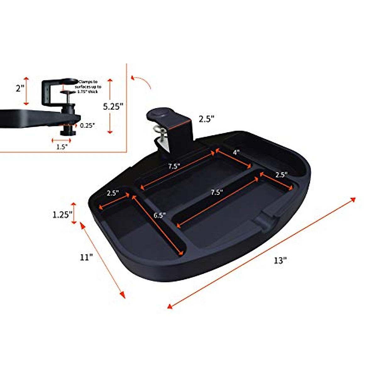 ApexDesk Clamp-On Under Desk 360-Degree Swivel Drawer - Perfect Office Storage Accessory For Your Existing Standing Desk (Clamp-On Desk Drawer - Black)