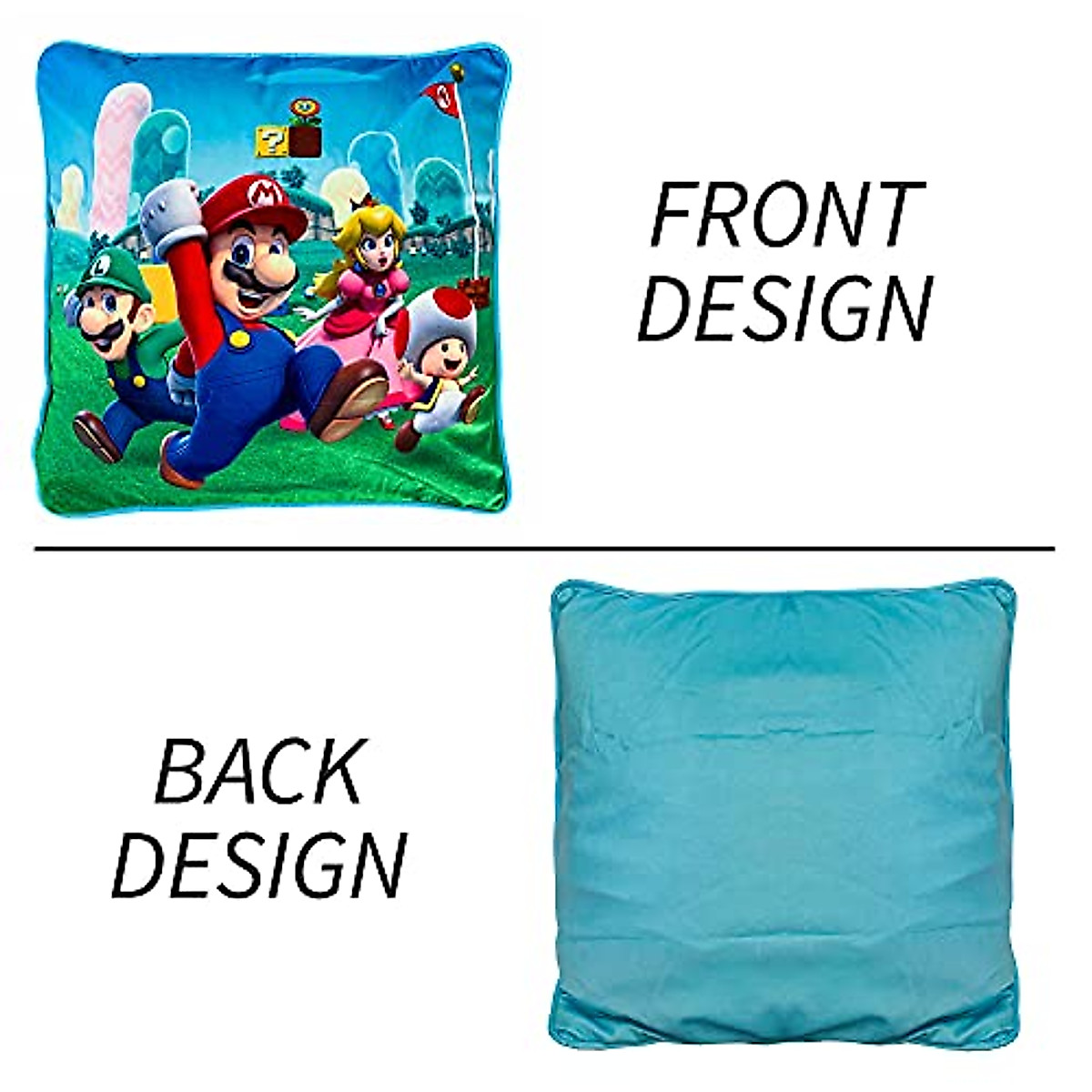 Franco Kids Bedding Soft Decorative Pillow Cover, 15 in x 15 in, Super Mario