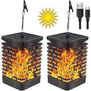 EUBSWA Solar Lantern, Solar Flame Lights Outdoor, Permanent On All Night, 2 Pack Waterproof Solar Lantern Outdoor Hanging Lanterns for Patio Garden Deck Yard and Party Decorative New
