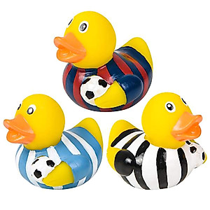 The Dreidel Company Soccer Rubber Duck Toy Sports Duckies for Kids, Bath Birthday Gifts Baby Showers Classroom Summer Beach and Pool Activity, 2" (12-Pack)