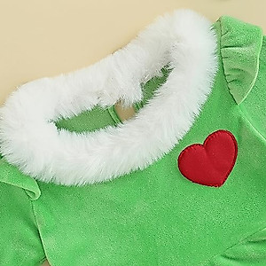 Mialoley Baby Girl Winter 2 Piece Sets Long Sleeve Patchwork Romper Dress Warm with Bowknot Headband Spring Fall Christmas (Green, 0-6 Months)