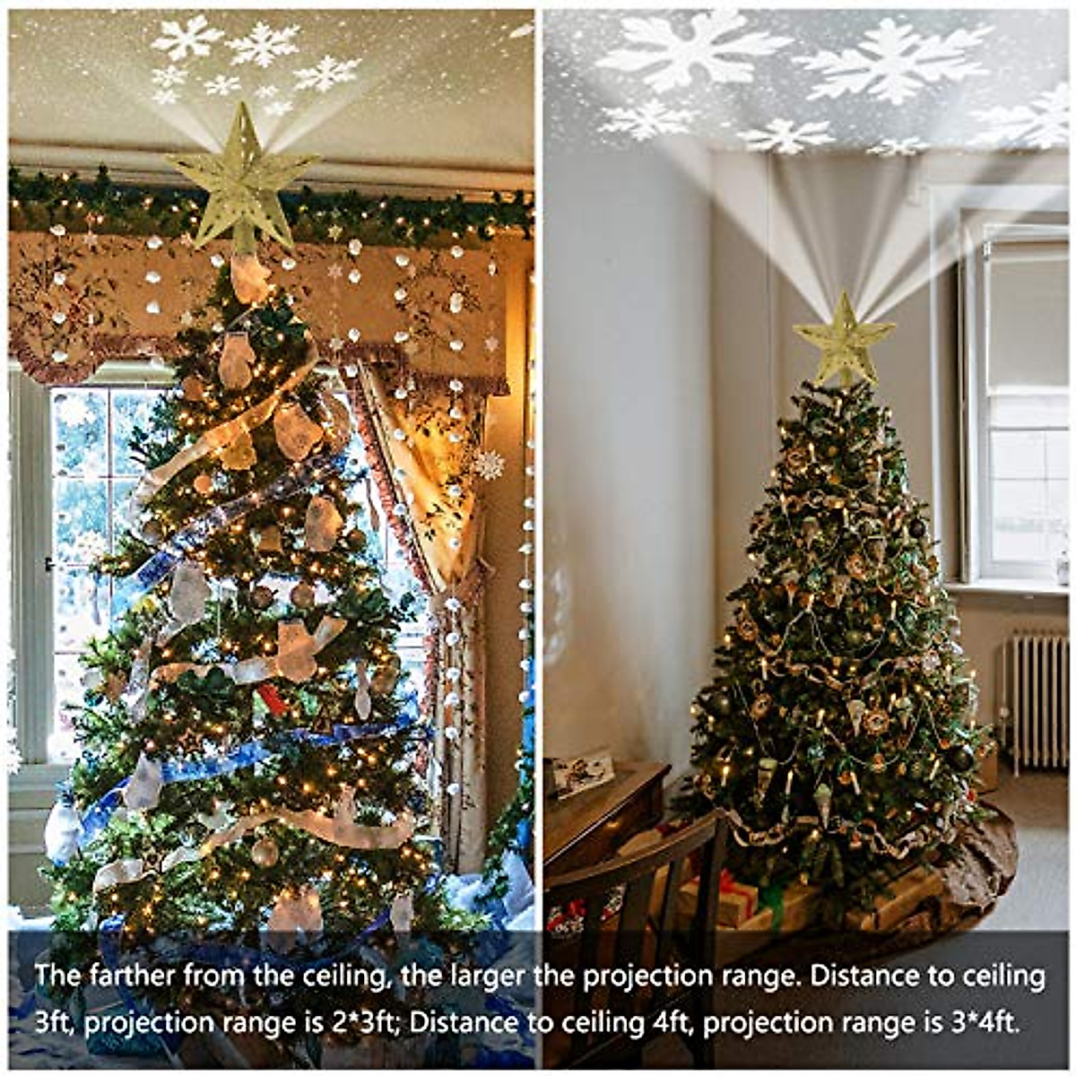 YOCUBY Star Christmas Tree Topper Lighted with Built-in Rotating Magic Ball, Christmas Decoration, LED Treetop Projector for Crown Christmas Tree, Xmas/Holiday/Winter Home Wonderland Party Ornament