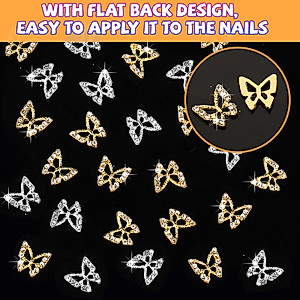 Juome Nail Charms, 40 Pcs Butterfly Nail Charms 3D Butterflies Shape Charms for Nails Gems, Nail Art Decorations Supplies (20Pcs Gold, 20Pcs Silver)