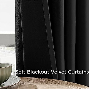 Topfinel 90 Inches Black Blackout Velvet Curtains for Living Room,Rod Pocket Back Tab Brightens Thick Vertical Backdrop Drapes for Living Room Cinema/Room Dividers 90 Inch Length 2 Panels,Black