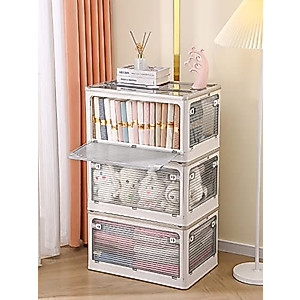 JOYBOS Stackable Storage Bins with Lid and Wheels, 3 Pack 21Gal Plastic Collapsible Storage Bins, Closet Organizers and Storage Large Folding Storage Boxes with Five Doors, Suitable for Home, Office