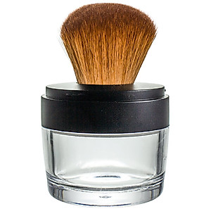 Kabuki Brush With Sifter Jar - Made of Soft Sable Tone Taklon Bristle, Plastic Base Jar, and Mirror for Mineral Makeup, Powders, Custom Foundations