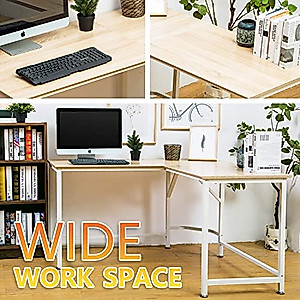 TOPSKY L-Shaped Desk Corner Computer Desk 55" x 55" with 24" Deep Workstation Bevel Edge Design (Oak)