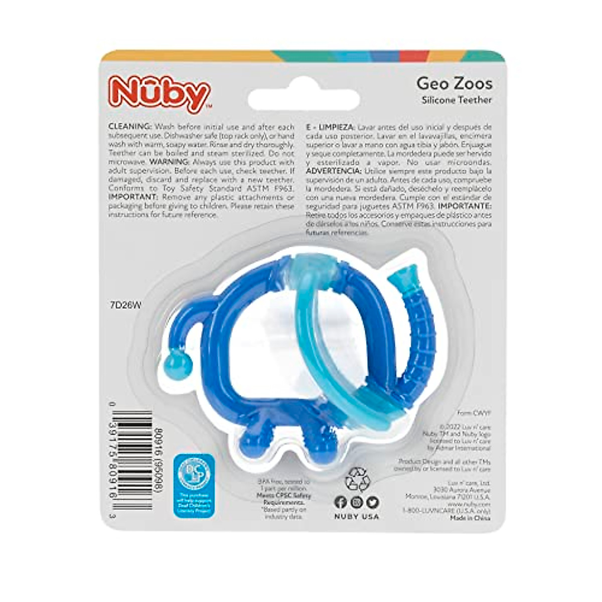 Nuby Geo Zoos Massaging Teether - Baby Teething Toy - Soft Easy Grip - 3+ Months - Elephant