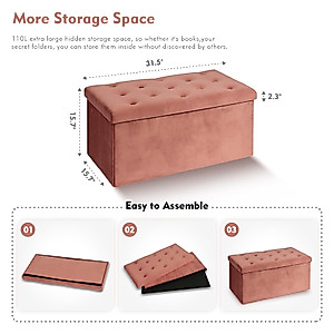 B FSOBEIIALEO Folding Storage Ottoman, Long Ottomans Shoes Bench, Velvet Storage Chest Footrest Seat 31.5"x15.7"x15.7" (Warm Red, Large)