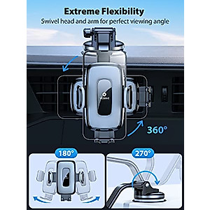 VICSEED Universal Car Phone Holder Mount [Ultimate Silicone Protection] Long Arm Suction Cup Phone Mount for Car Dashboard Windshield Vent Hands Free Cell Phone Holder Car Compatible with All Phones