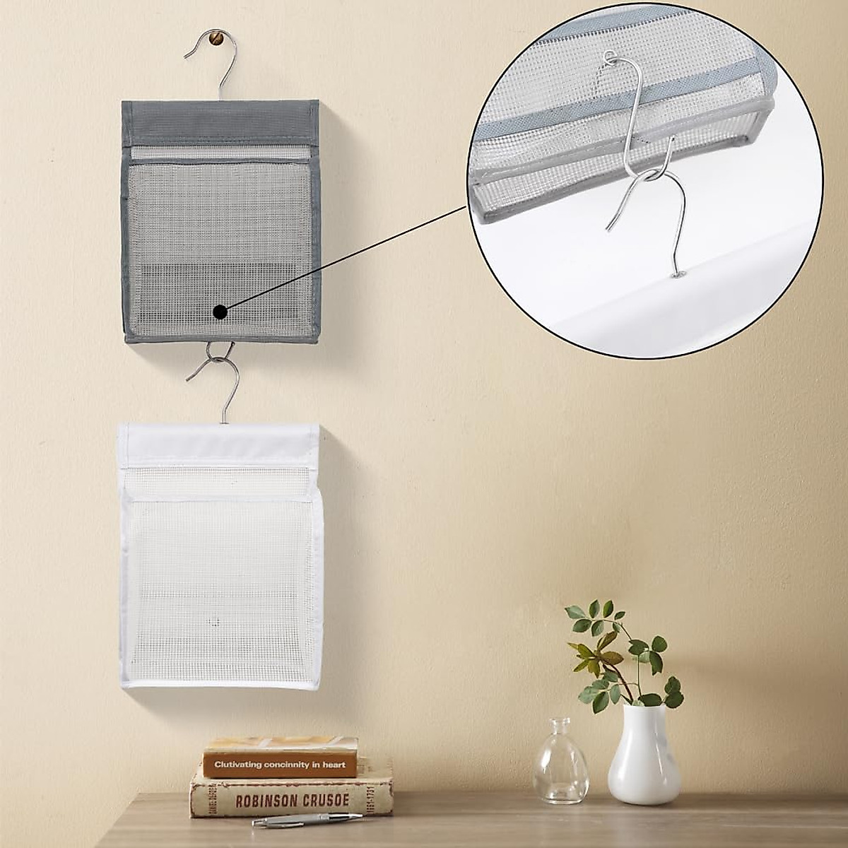 ALYER Hanging Mesh Shower Caddy Organizer Bathroom Storage Bag with Hooks for College Dorm, Gym, Swimming,RV and Travel,White