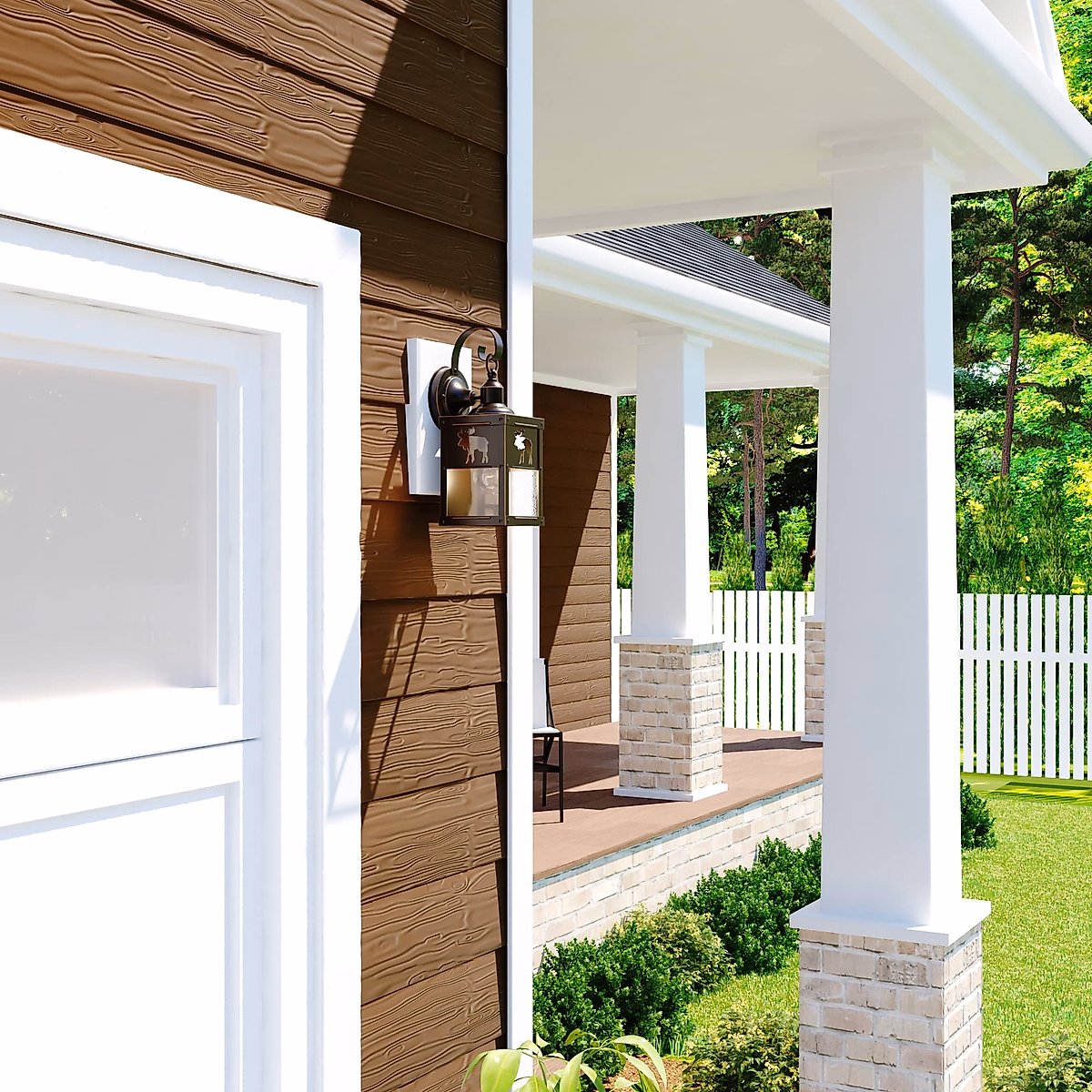 VAXCEL Yellowstone 1 Light Bronze Rustic Moose Tree Outdoor Wall Lantern Clear Glass