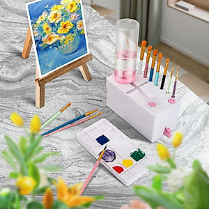 BEFSOP Paint Brush Cleaner, Upgraded 4-in-1 Painting Supplies, Paint Brush Holder with Palette, Brush Rinser for Acrylic, Watercolor Palette, and Water-Based Paints, Drawing and Art supplie (Pink)