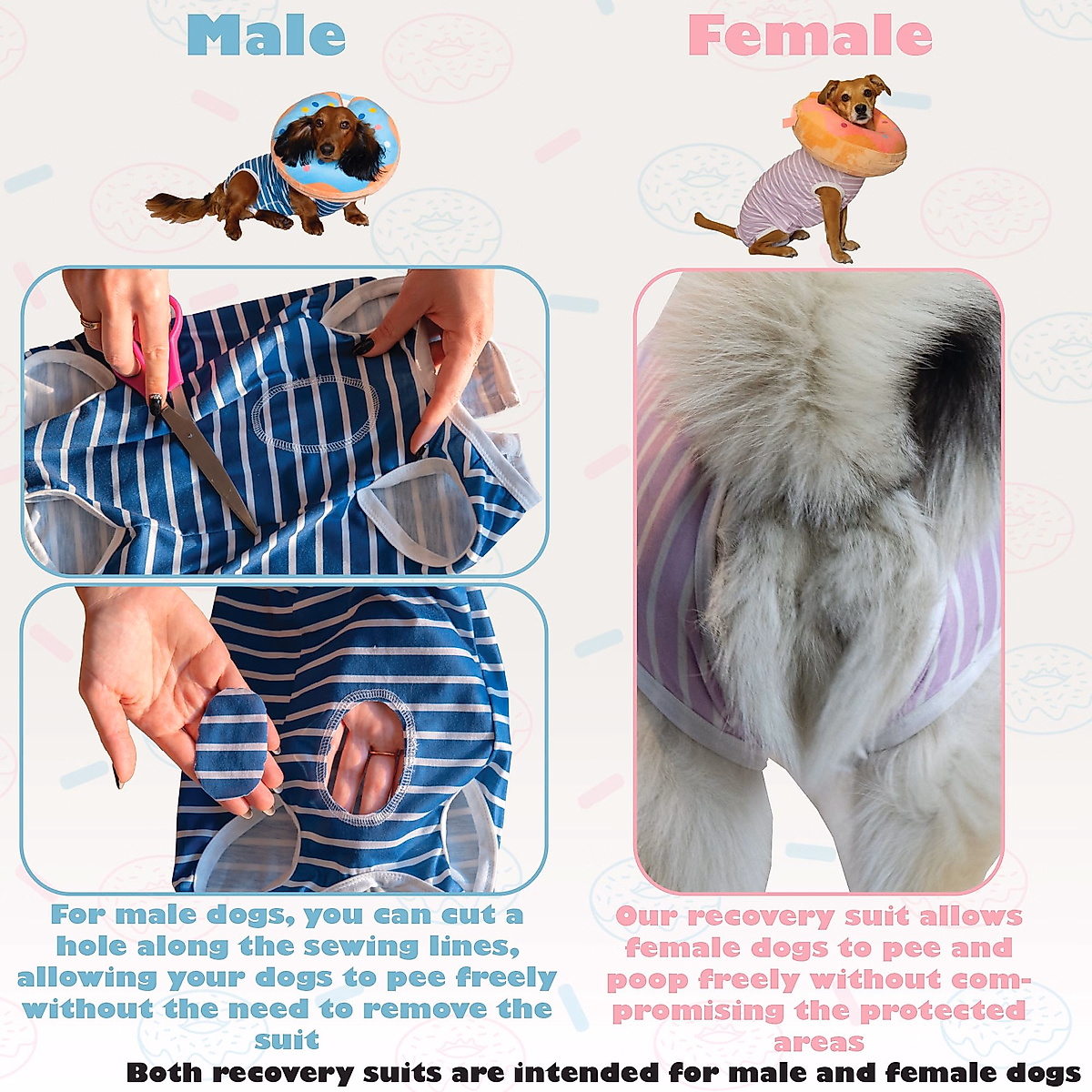Barks & Mulligans Bundle Surgical Recovery Suit for Dogs After Surgery Onesie and Dog Donut Collar, Dog Surgery Suit Female Spay and Male Kit with Dog Cones for Large Dogs, Medium and Small, with Pump