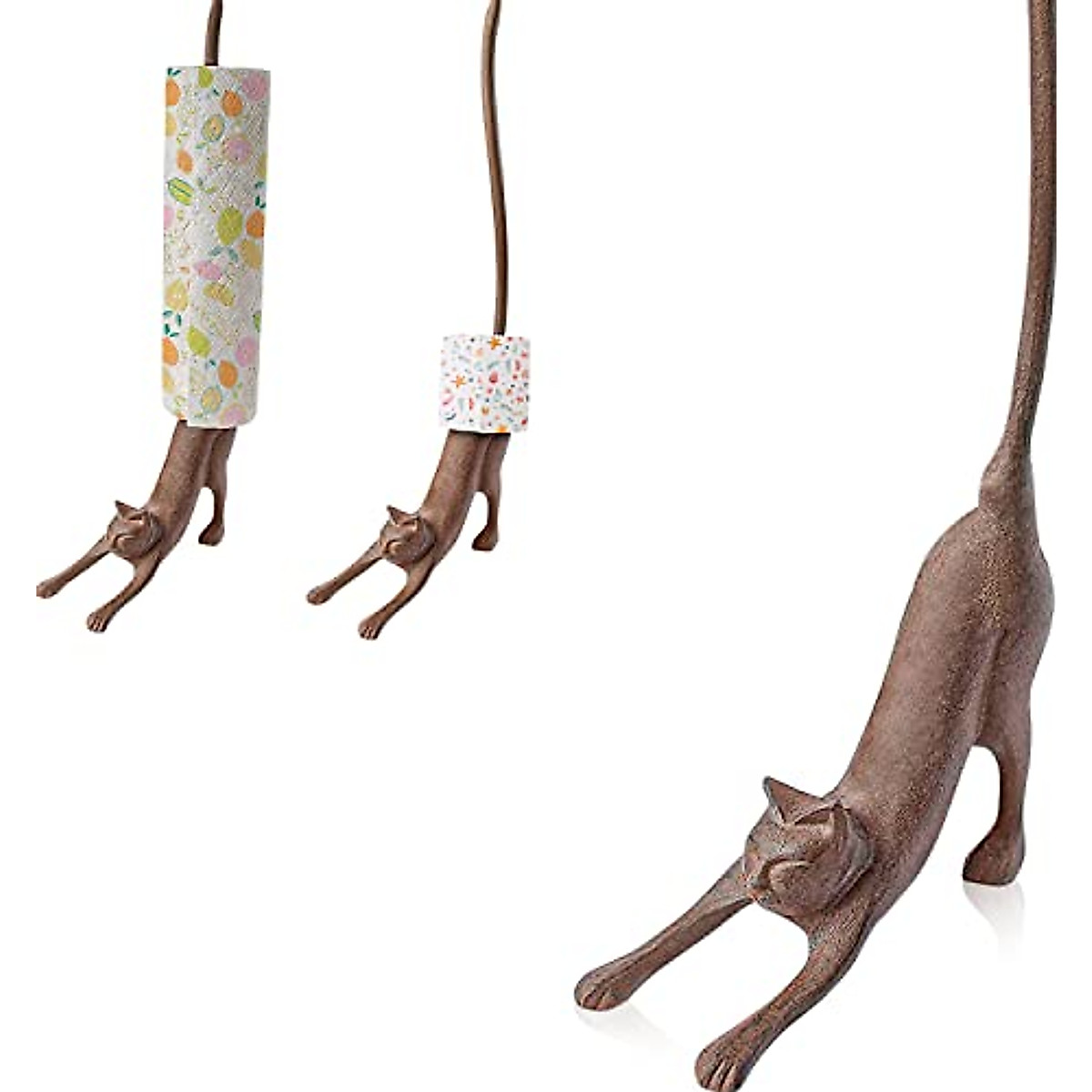 Yoga Cat Decorative Paper Towel Holder or Toilet Paper Holder by Comfify - Adorable “Downward Dog” Pose Kitty- Cast Iron Paper Towel Stand - Antiqued Cast Iron Storage - Multiple uses - 19” Tall.