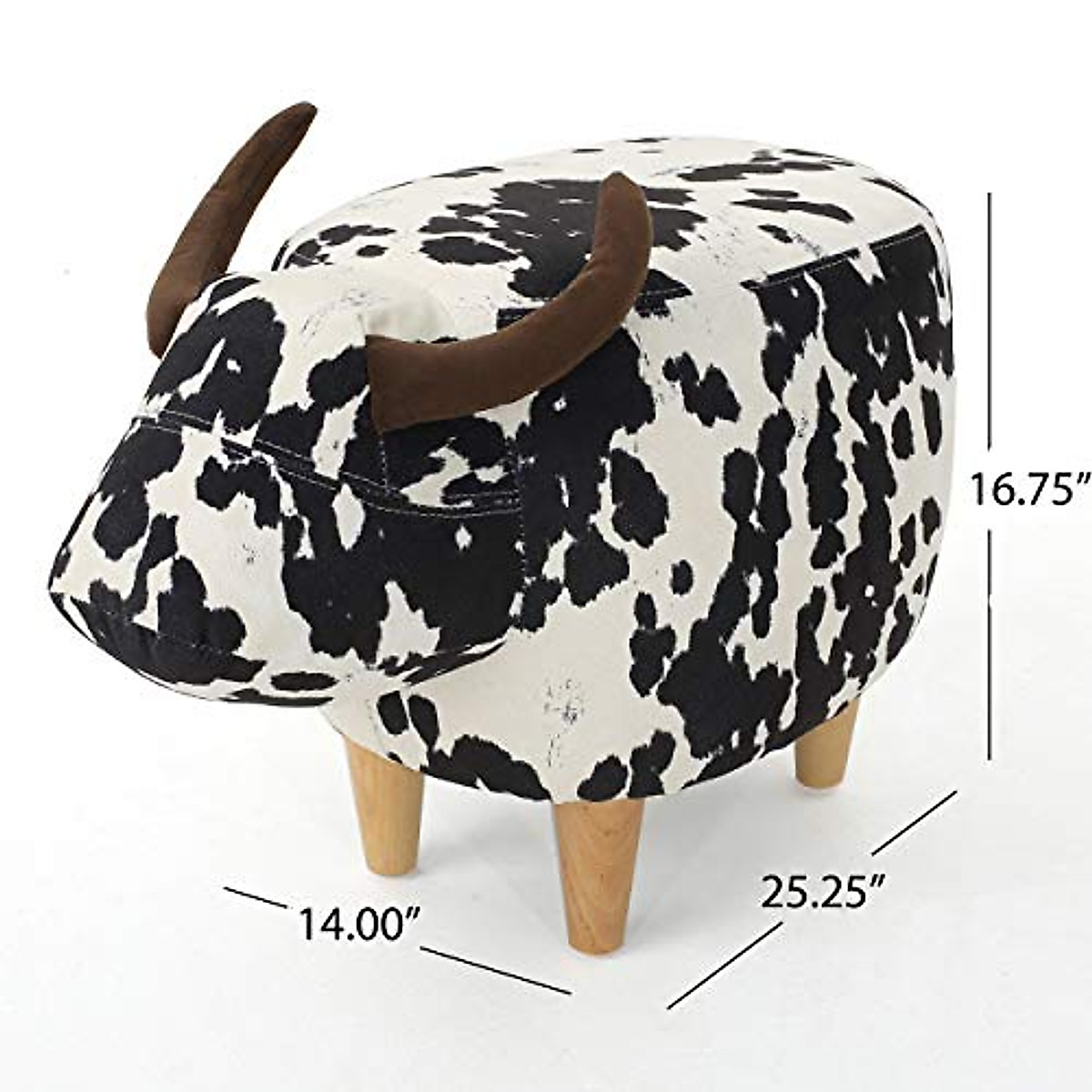 Christopher Knight Home Bessie Patterned Velvet Cow Ottoman, Black And White Cow Hide / Natural