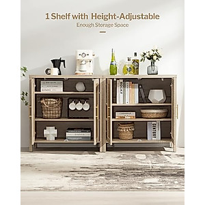 SICOTAS Sideboard Buffet Credenza Cabinet - 2 Pieces Farmhouse Coffee Bar Cabinets with Gold Mesh Doors and Storage - Industrial Accent Liquor Cabinet for Kitchen Living Room Hallway (Light Oak)