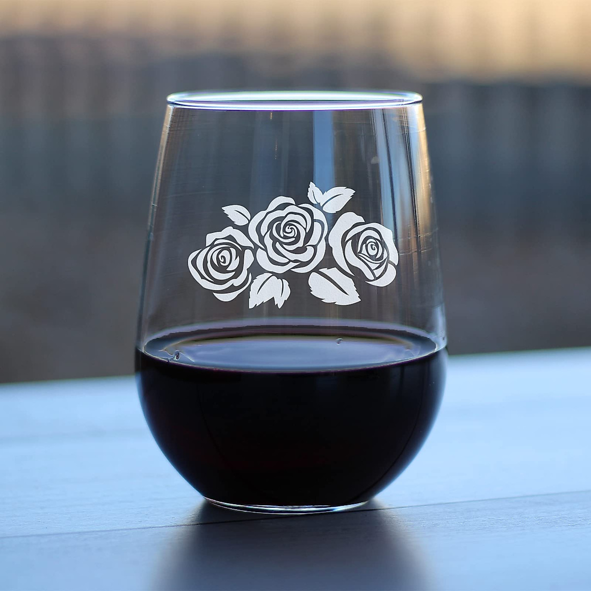 Roses Stemless Wine Glass - Floral Themed Decor and Gifts for Flower Lovers - Large 17 Oz Glasses