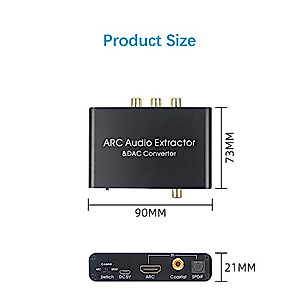 HDMI ARC Adapter 192KHz DAC Converter, HDMI ARC Audio Extractor Support Digital HDMI Audio to Analog Stereo Audio RCA L/R Coaxial SPDIF & 3.5mm Jack ARC Audio Adapter for TV