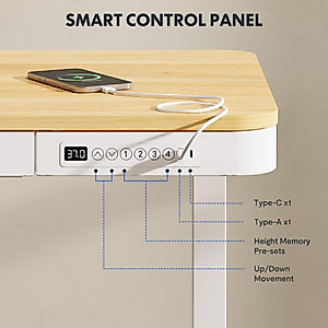 FLEXISPOT Comhar Electric Standing Desk with Drawers Charging USB Port, Height Adjustable 48" Whole-Piece Quick Install Home Office Computer Laptop Table with Storage (Maple Top + White Frame)