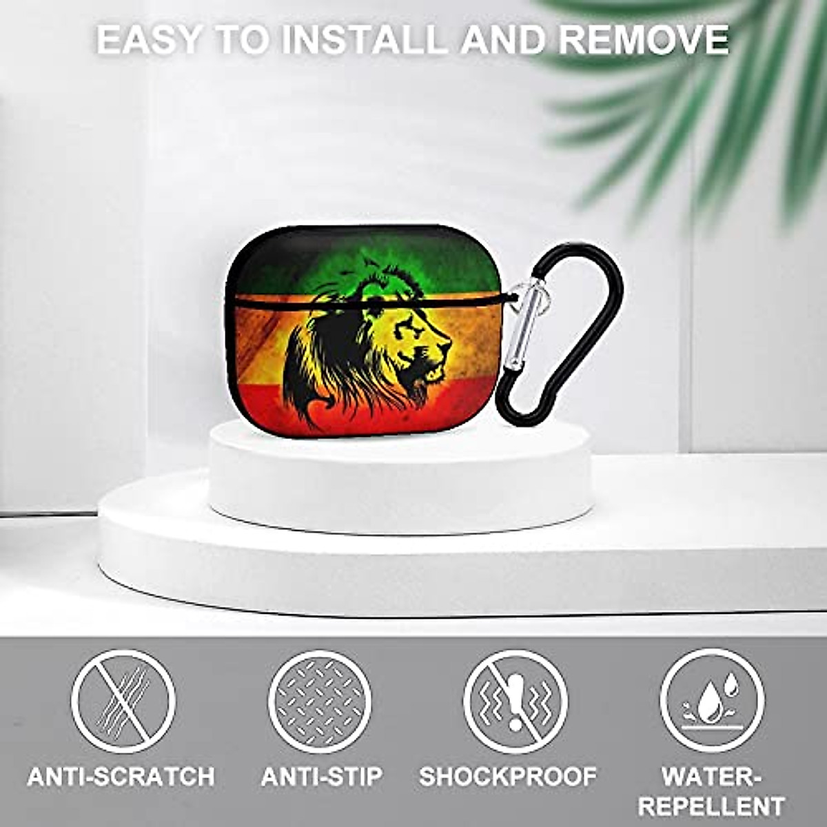YouTary Jamaican Lion Flag Pattern Apple Airpods pro Case Cover with Keychain, AirPod Headphone Cover Unisex Shockproof Protective Wireless Charging Headset Accessories
