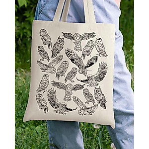 AUSVKAI Canvas Tote Bag Aesthetic for Women, Cute Trendy Owl Hand Drawn Reusable Cloth Cotton Bags with Handle for Grocery College Shopping Beach