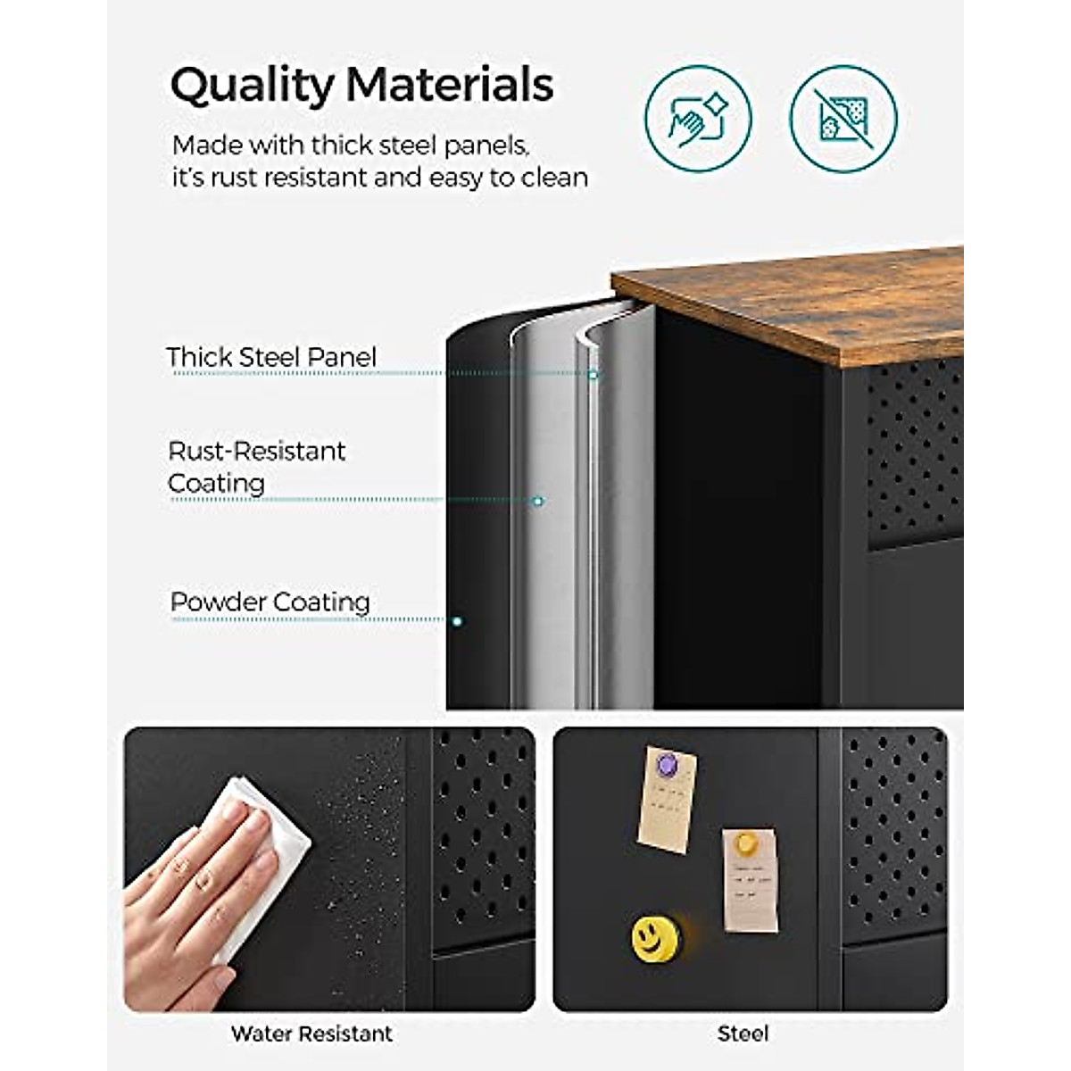 SONGMICS Storage Sideboard, Buffet Table with Adjustable Shelves, Floor Storage Cupboard, Steel Frame, Rustic Brown and Black ULSC102B01