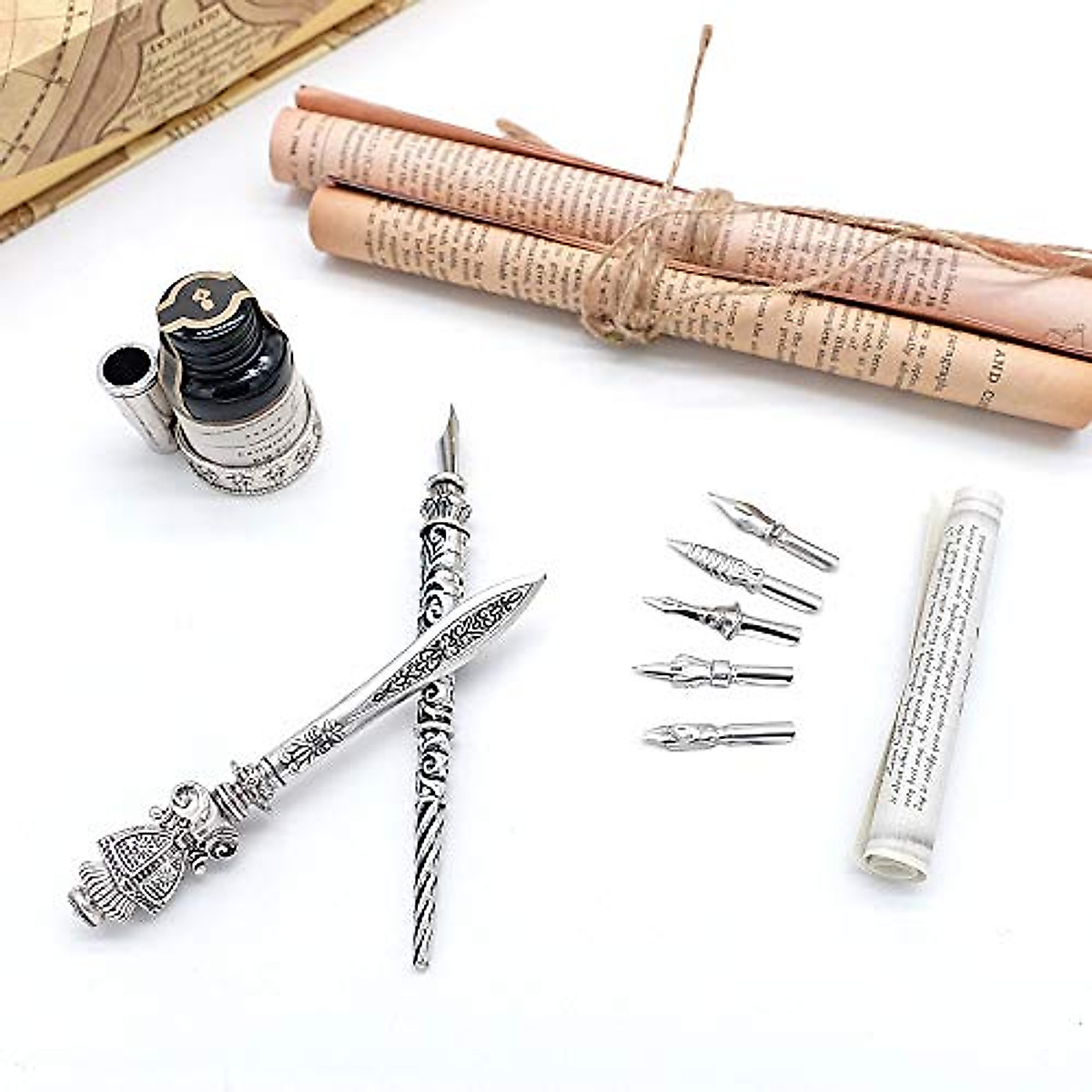 GC QUILL Metal Calligraphy Dip Pen and Letter Opener Set with 6 Nibs, 1 Ink Bottles and 1 Pen Holder - MU-06