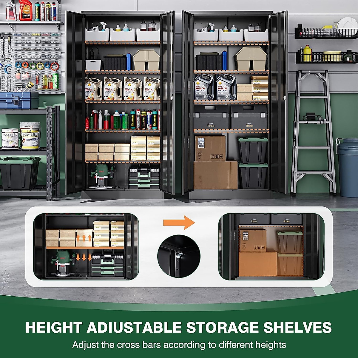 Letaya Metal Garage Storage Cabinets with Lock Door and Adjustable Shelves, Steel Tool Cabinets for Home,Office,Warehouse Organisieren (Black)