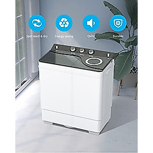 IMSEIGO Twin Tube Mini Washing Machine, Portable Laundry Washer with 26LBS Capacity, 18Lbs Washer and 8Lbs Spiner Built-in Drain Pump/Semi-Automatic for Apartments, RVs and Dorms (White & Grey)
