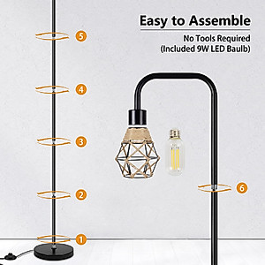 Floor Lamp, Standing Lamp with 9w Led Bulb, ETL Certified E26 Socket, Hemp Rope Design for Decorative Lighting, Modern Tall Lamp for Bedroom, Kids Room, Reading, Dorm