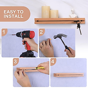 Gartely Wooden Wall Key Holder with Shelf Wood Key Rack Wall Magnetic Key Holder Board Magnet Key Storage Hook Wood Floating Shelf with Neodymium Magnets